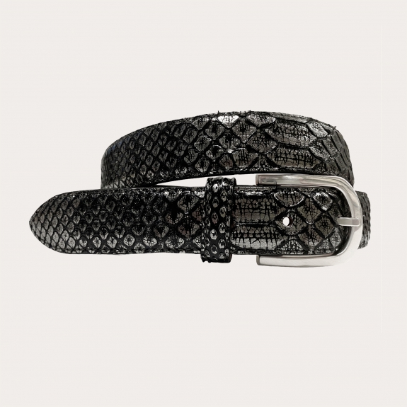 Metallic black python belt