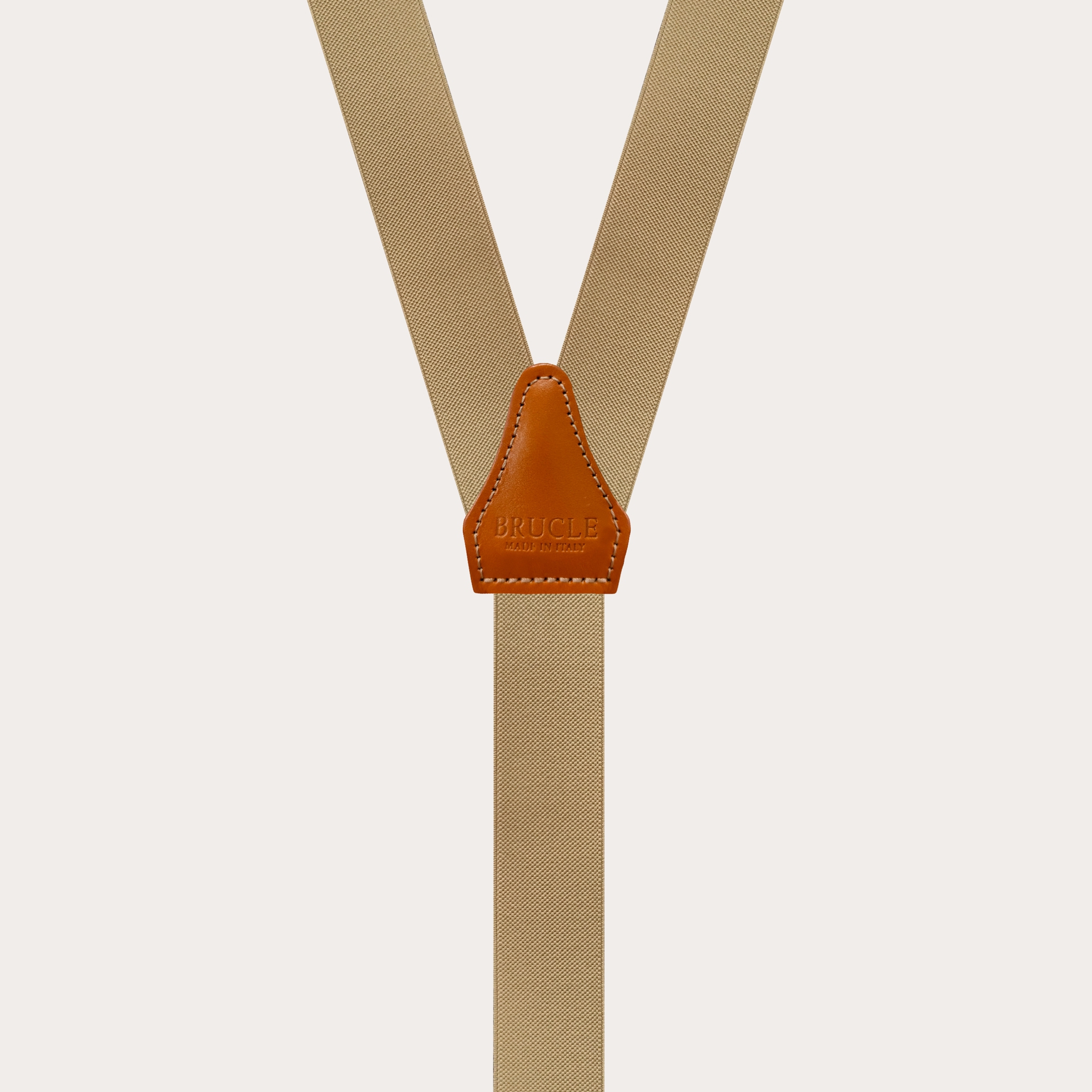 Skinny Y-shape elastic suspenders with clips, beige