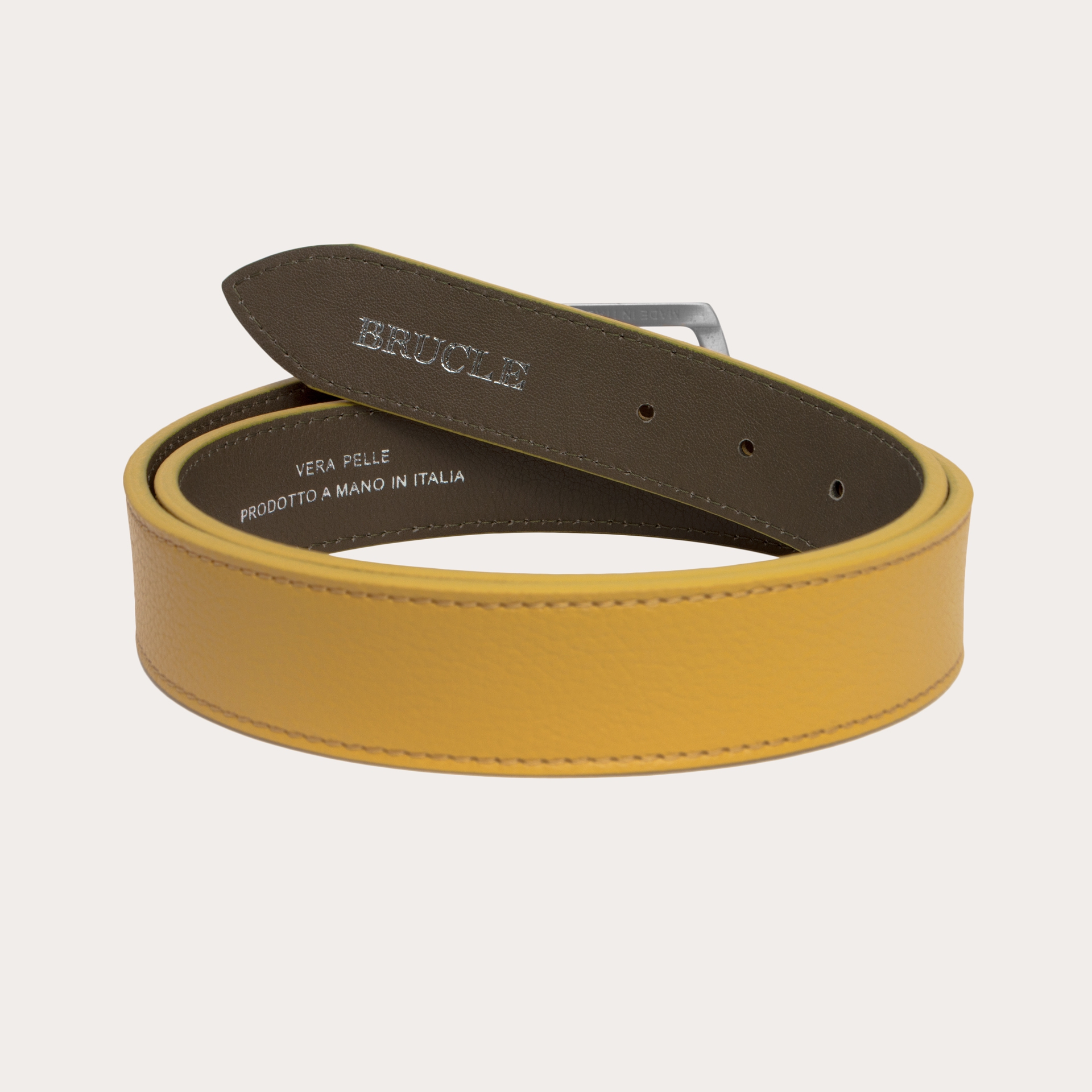 Flat belt in calfskin, yellow oca