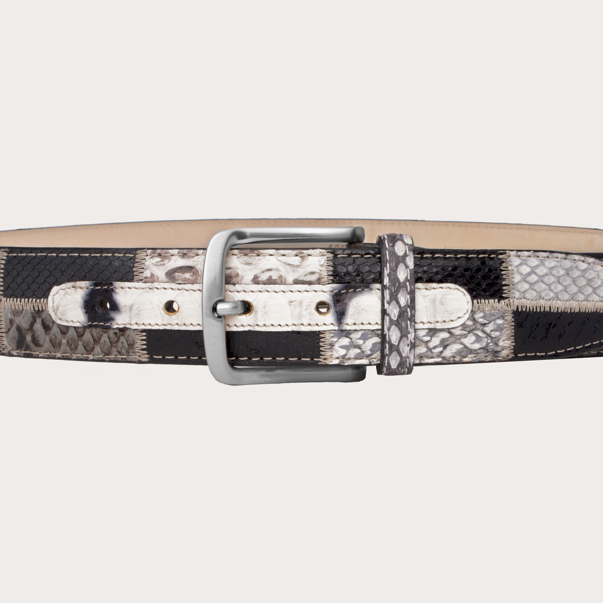 White and black python patchwork belt | BRUCLE Made in Italy