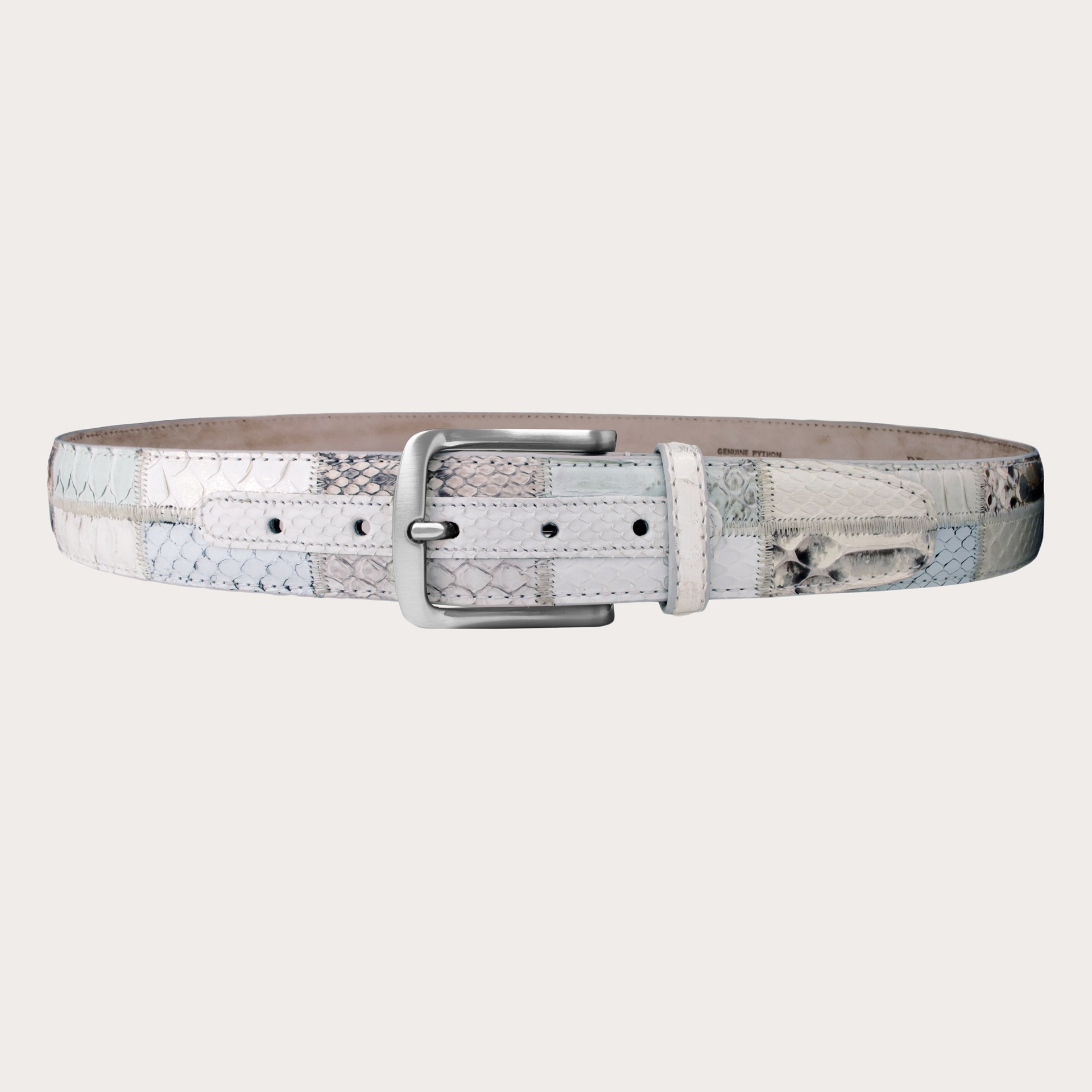 White and rock patchwork python belt