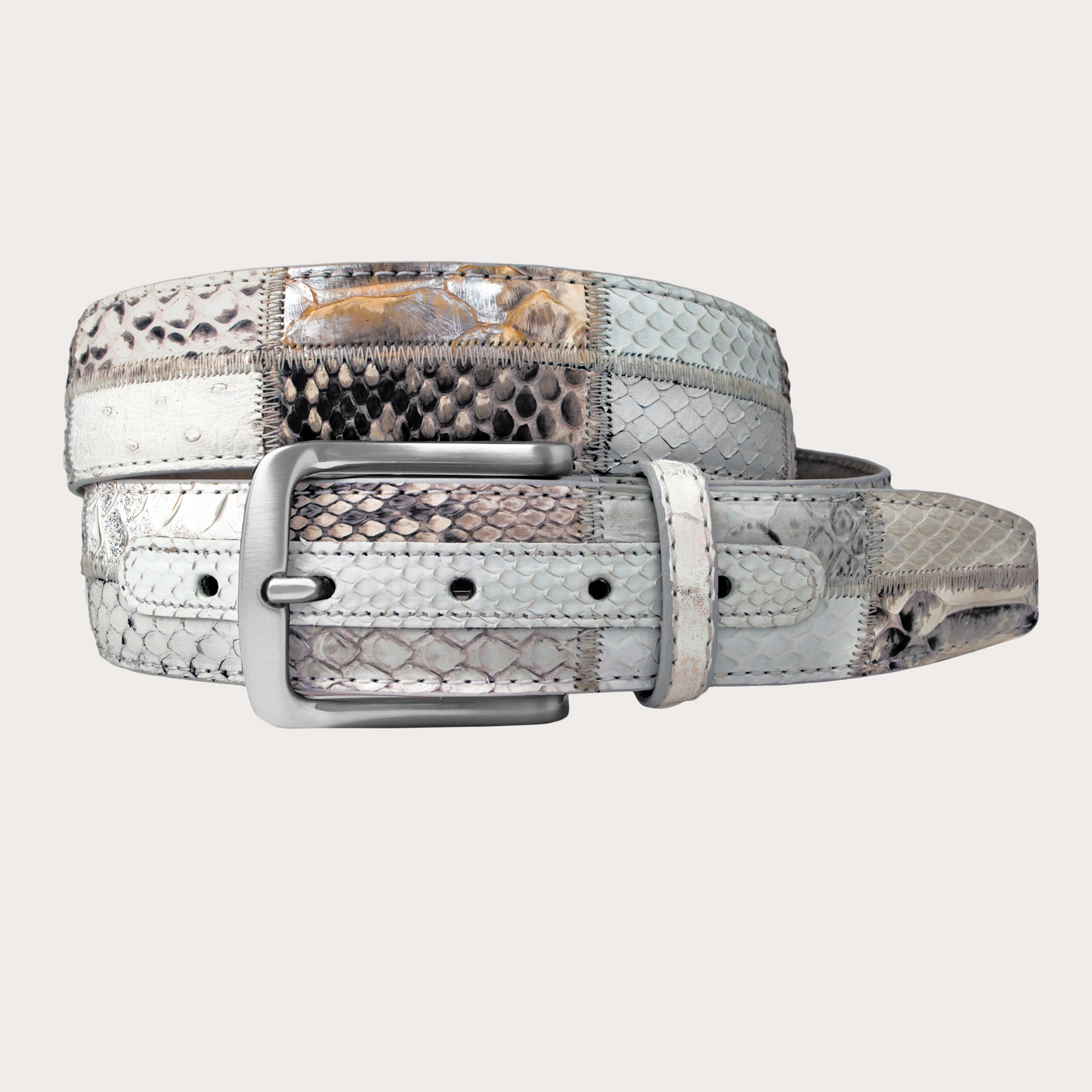 White and rock patchwork python belt