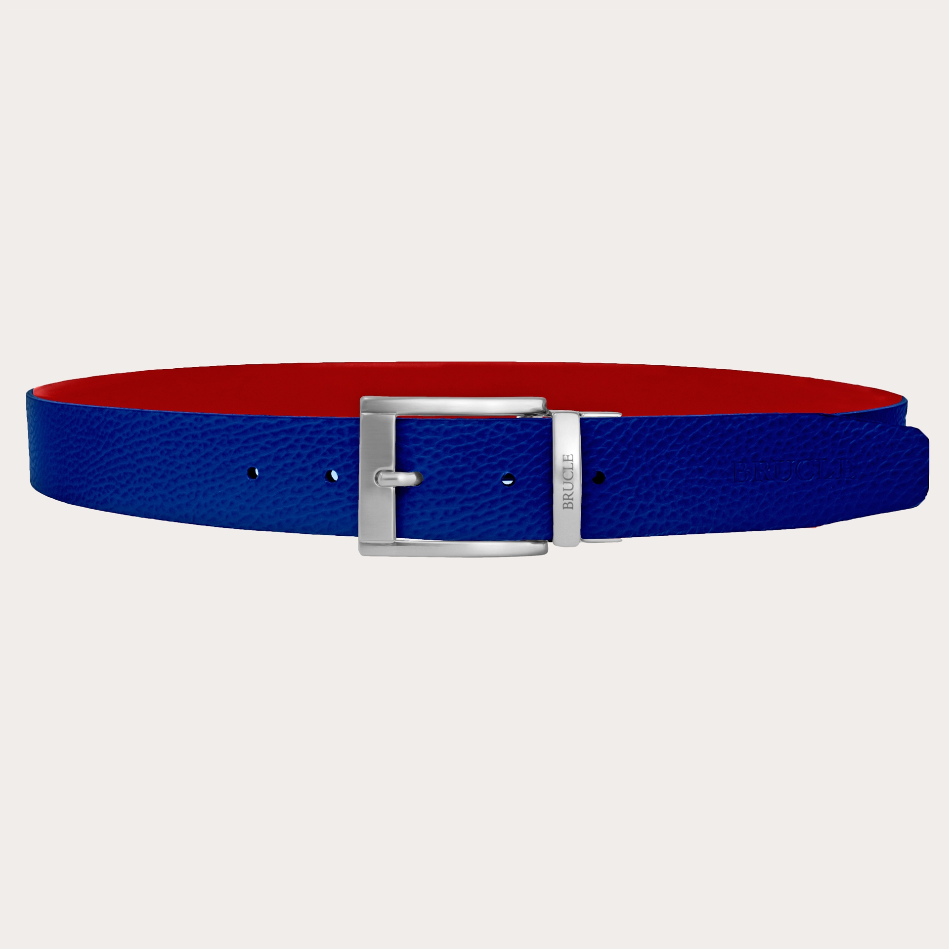 Reversible royal blue and red belt