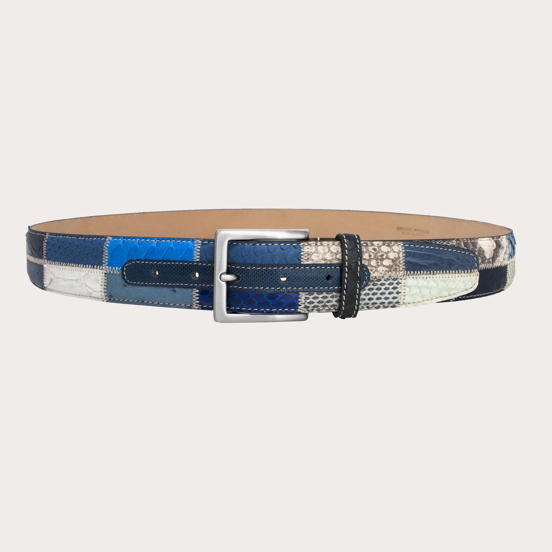 Blue patchwork python belt | BRUCLE Elegance and unique style