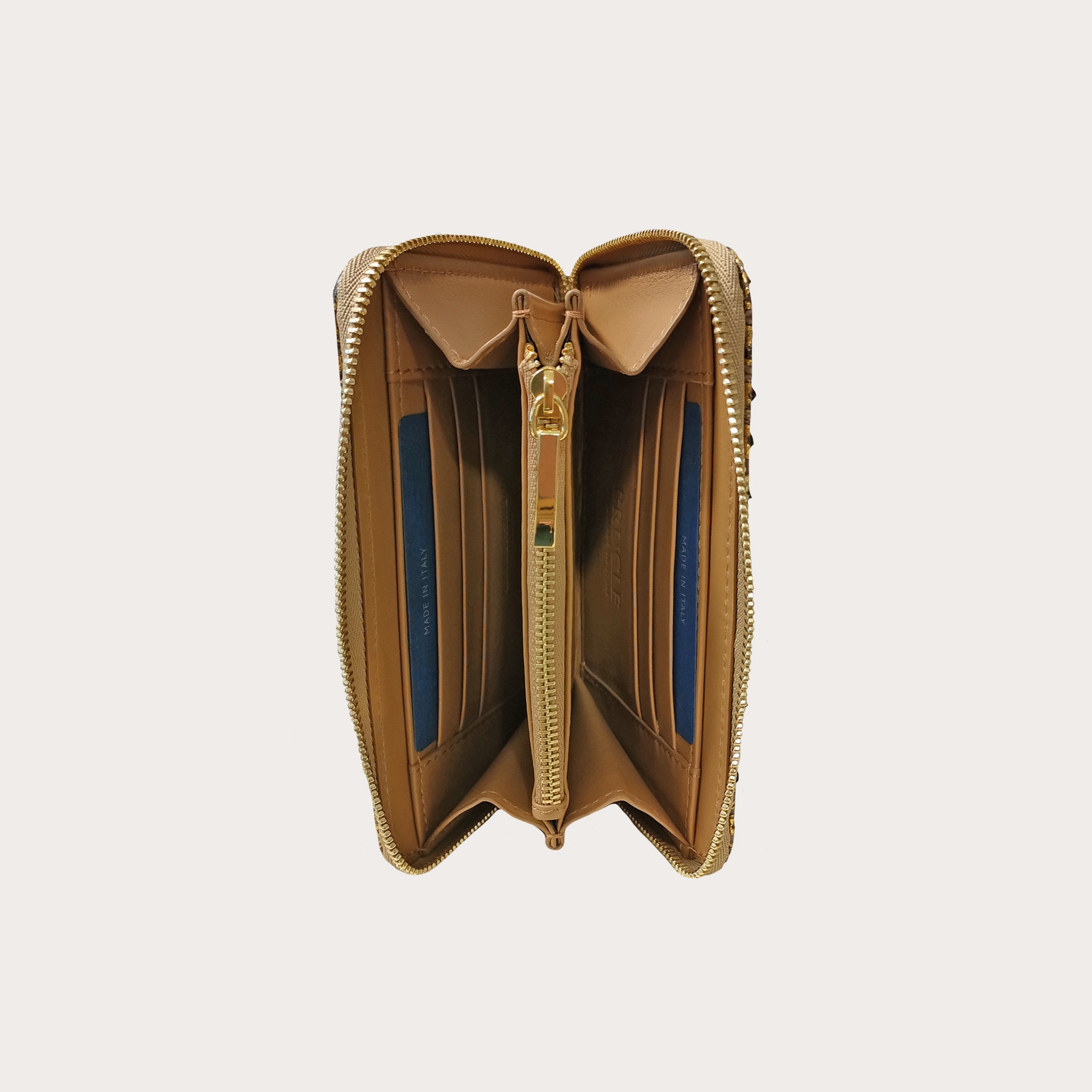 Portefeuille compact pour femme en python, or peint à la main