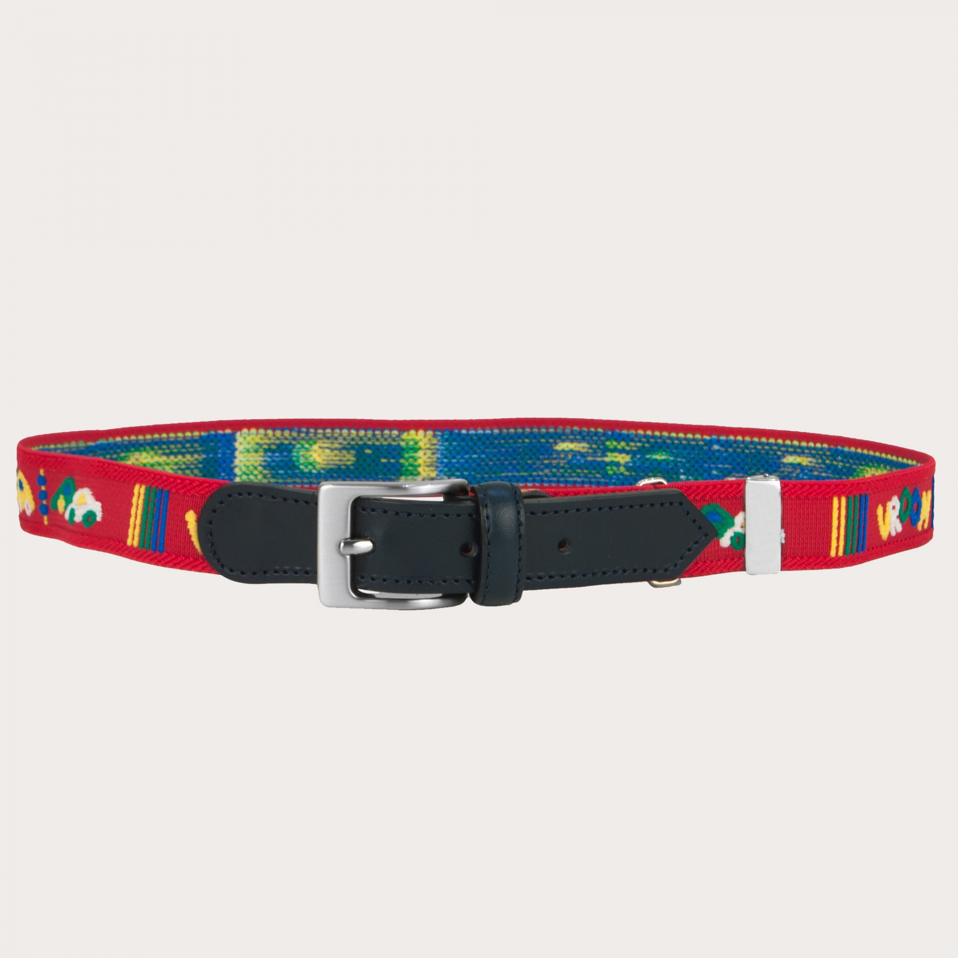 White children's belt with toy cars