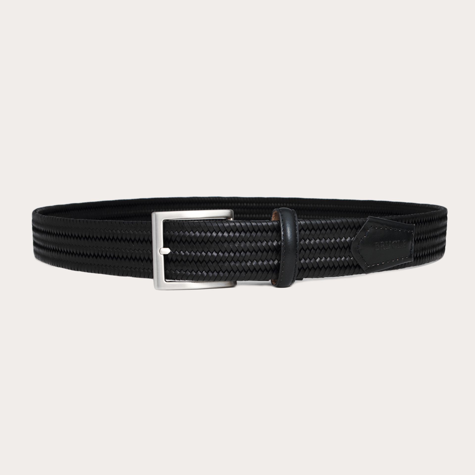 Extra long black braided elastic belt in leather | BRUCLE