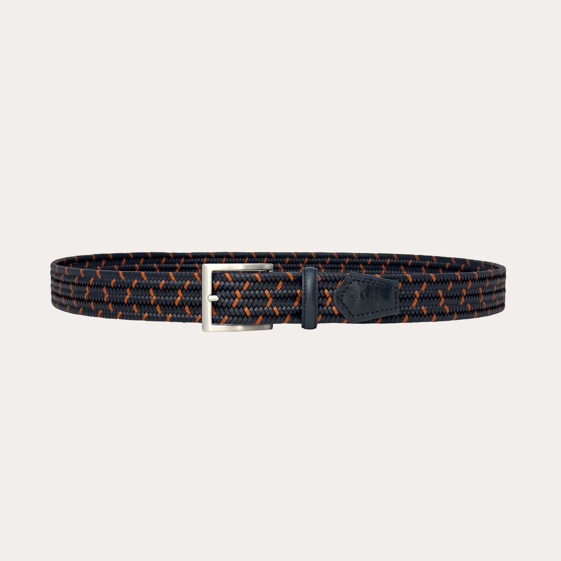 Elastic belt for plus sizes in blue and cognac leather | BRUCLE