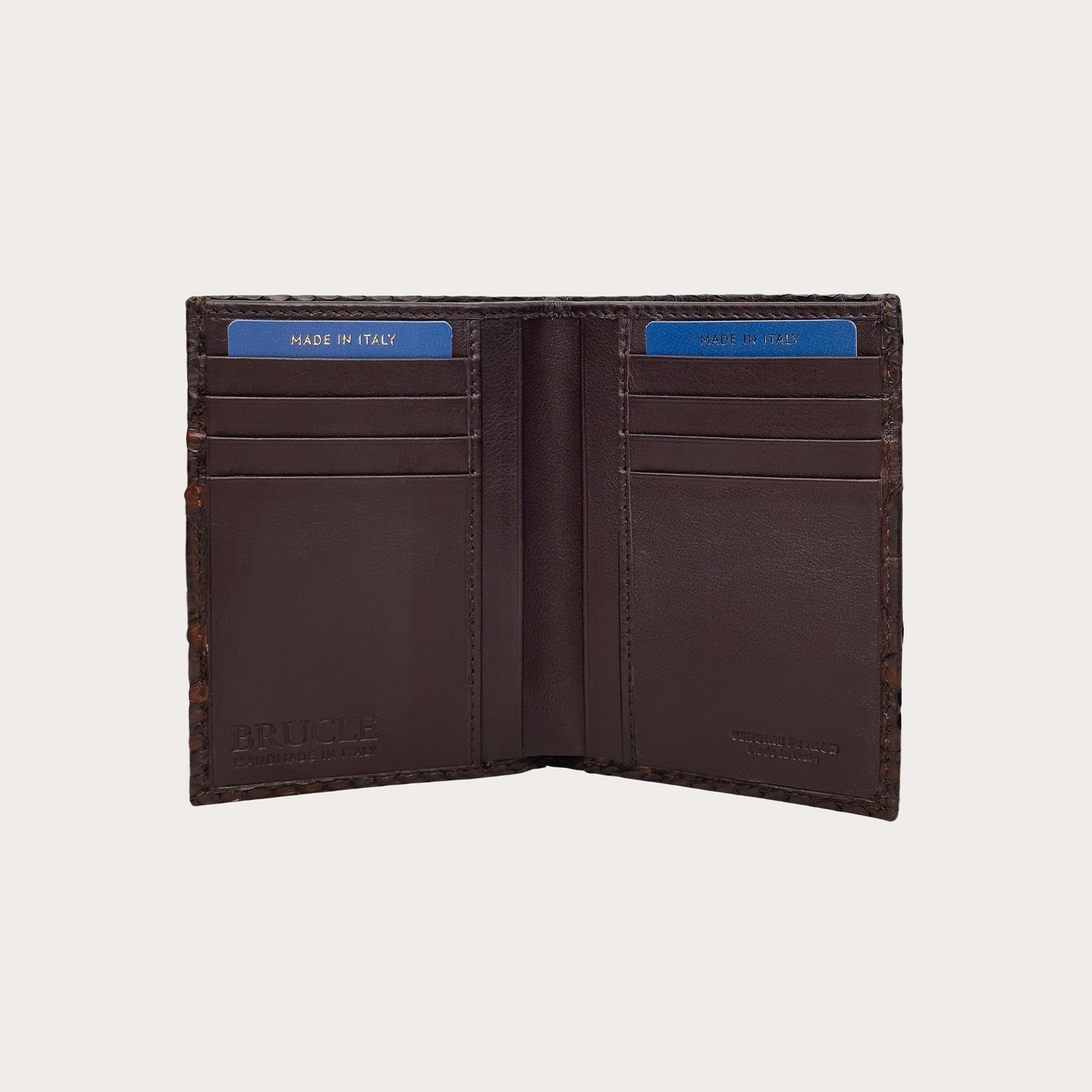 Vertical python wallet in brown | BRUCLE Made in Italy