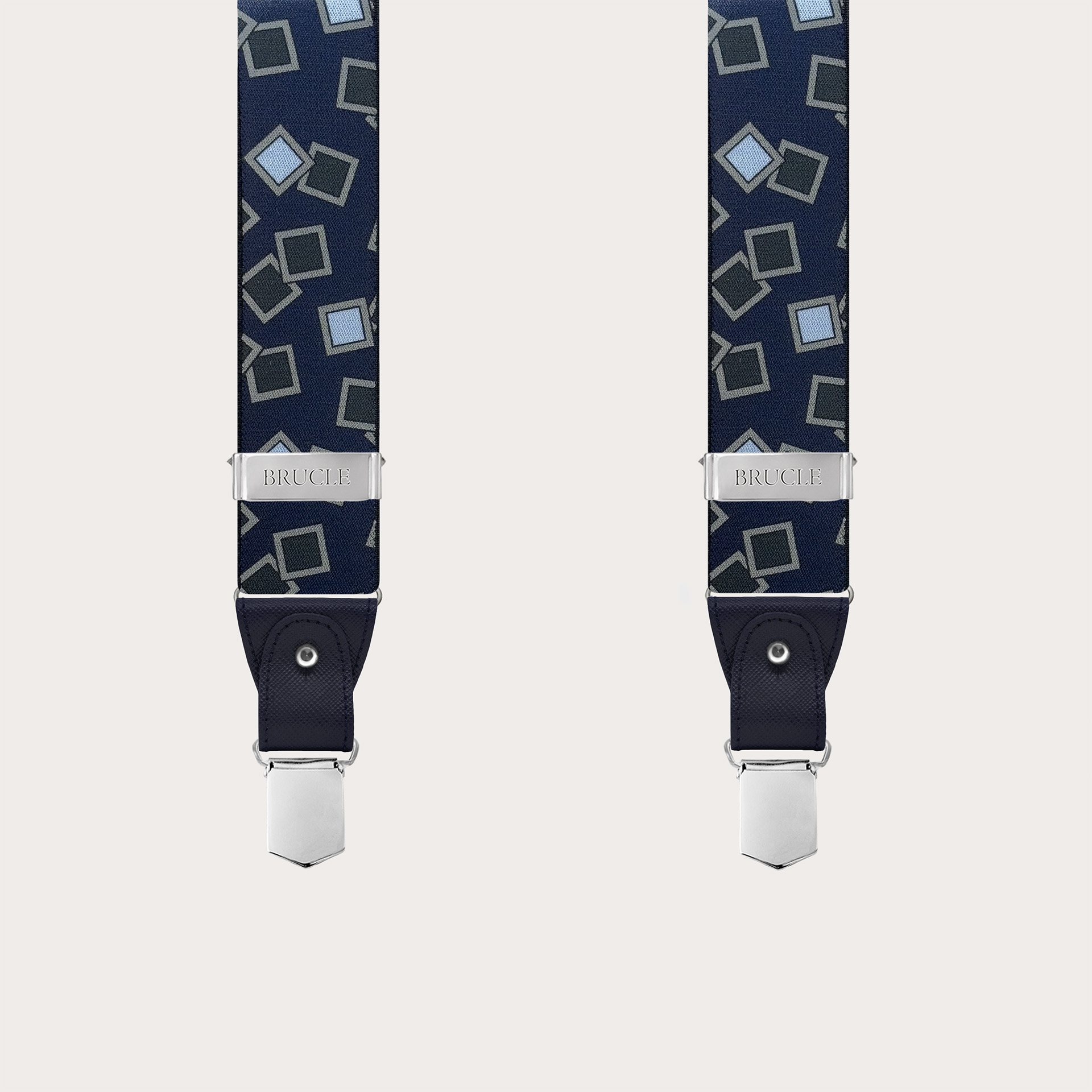 Blue and light blue checkered suspenders | BRUCLE Plus Sizes