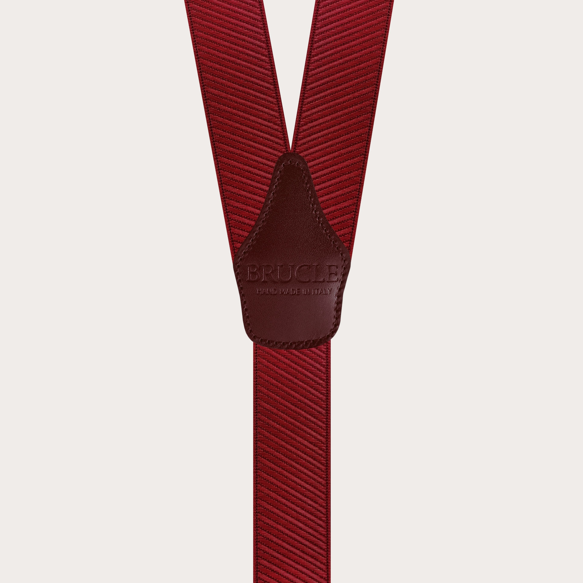 Elegant burgundy satin suspenders with button loops | BRUCLE