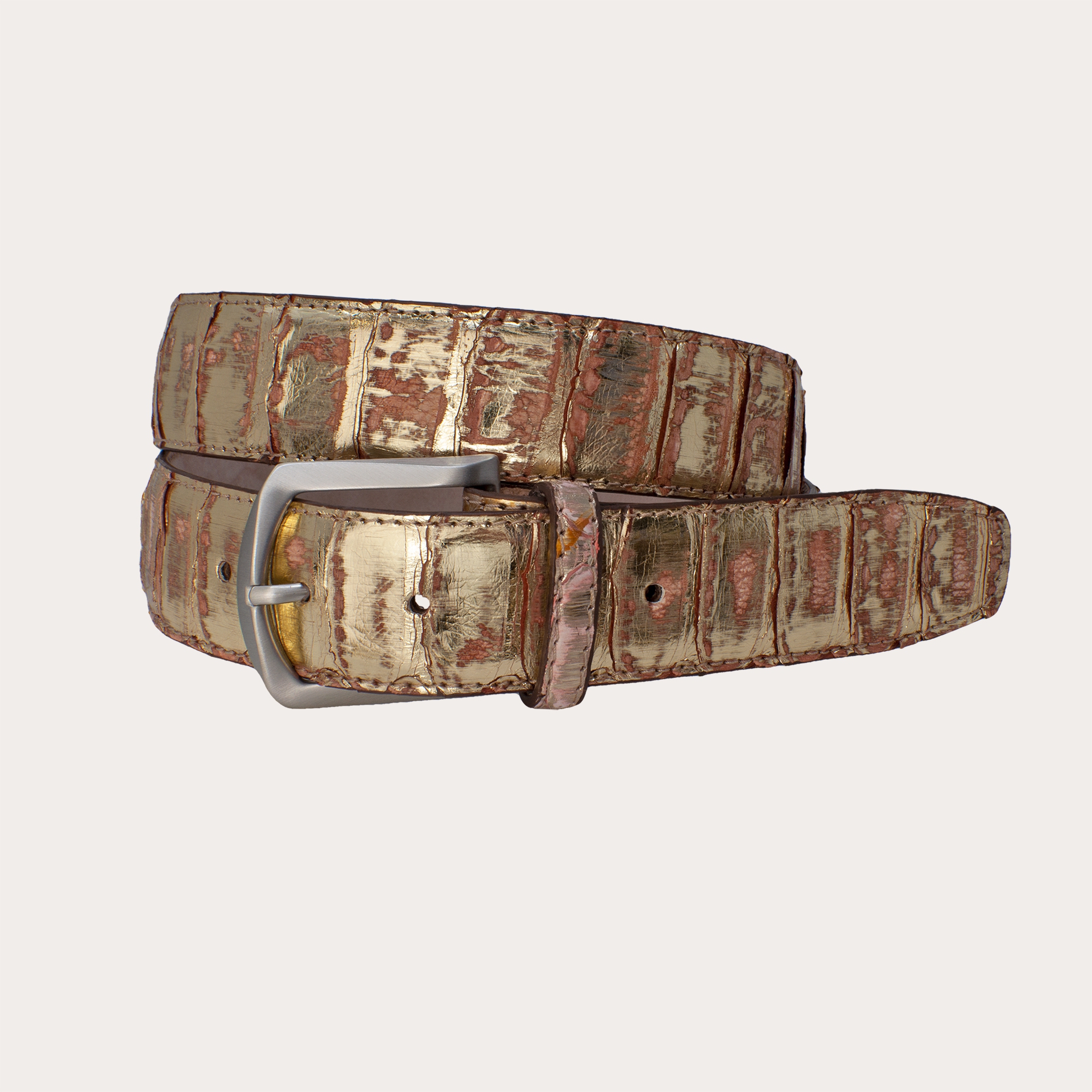 High, nickel free golden belt in real python, back cut