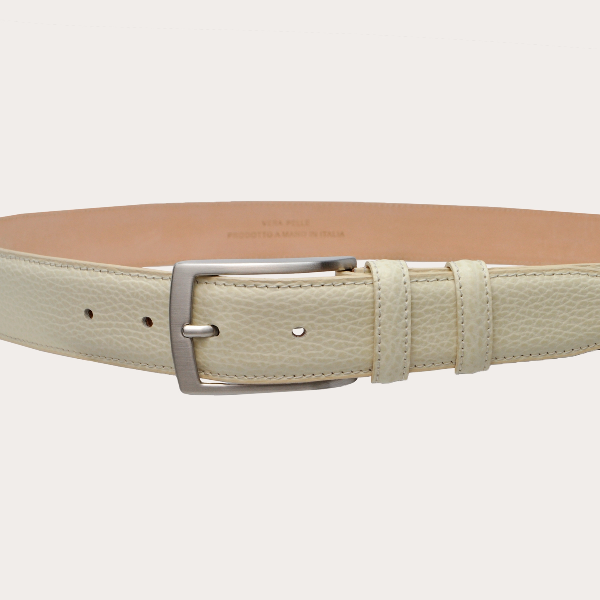 Elegant and trendy genuine leather belt, cream white color