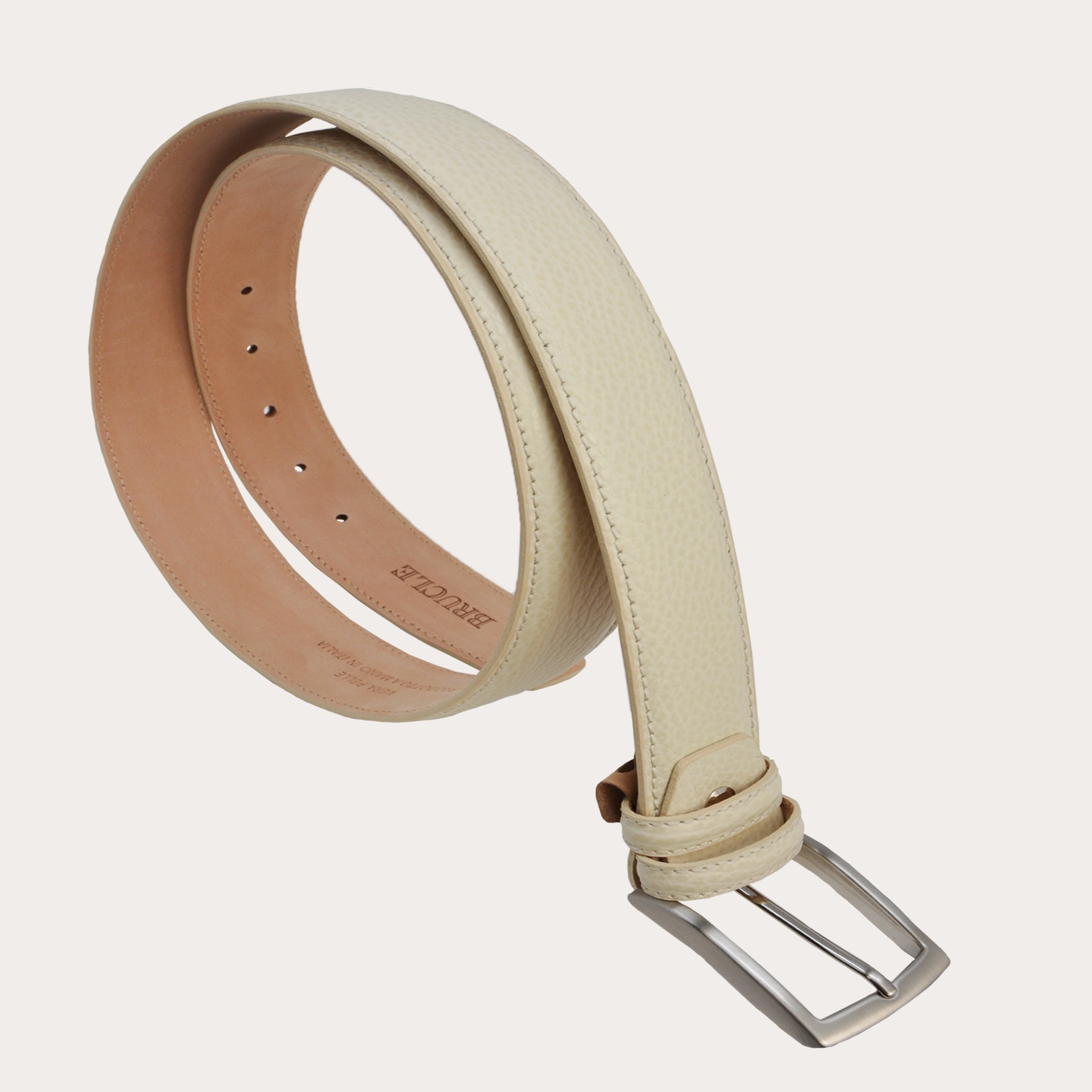 Elegant and trendy genuine leather belt, cream white color