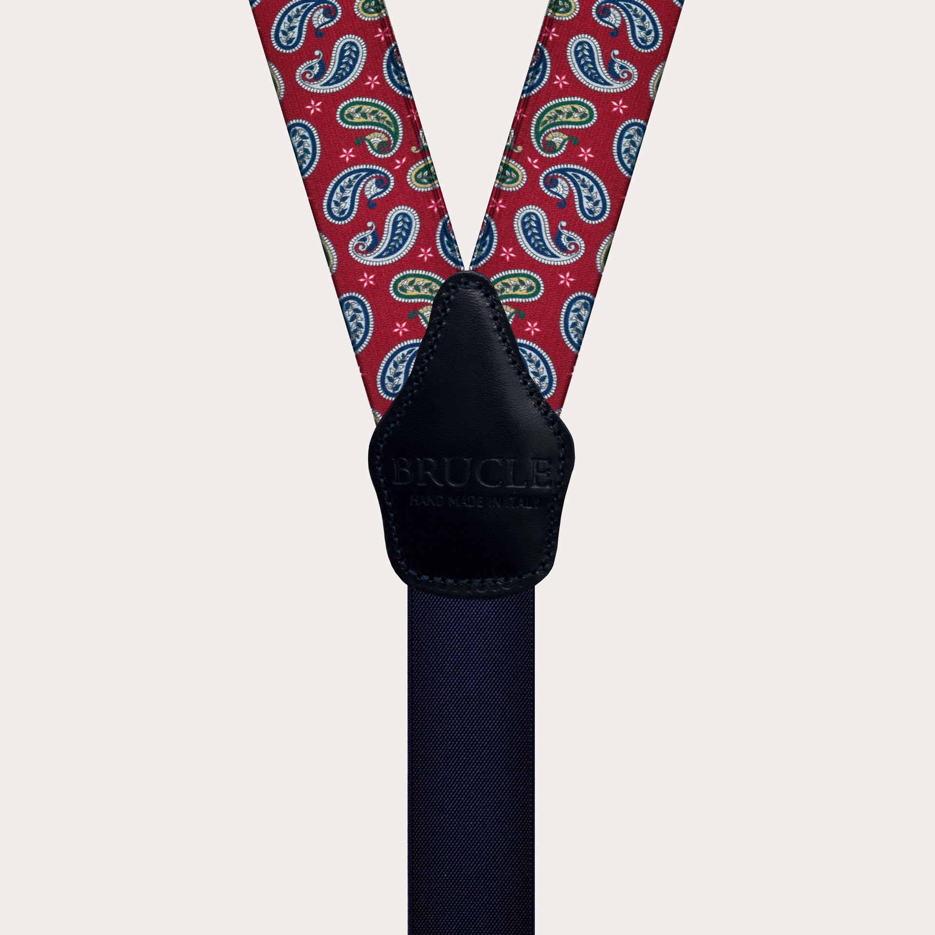 Red paisley suspenders | Handmade with vegetable leather